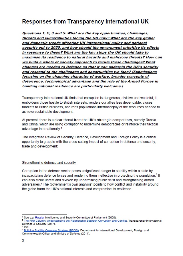UK Integrated Review: Call for evidence response | Transparency ...